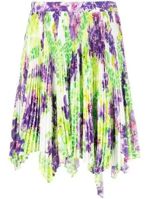Versace Versace Logo Orchid-Print Pleated Skirt Green