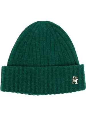Tommy Hilfiger Logo-plaque Ribbed Knit Beanie - Green