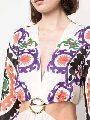 Ba&sh Cut-out Floral-print Long Dress - Neutrals