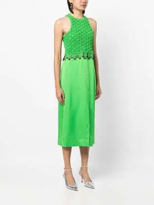 GANNI Smocked Satin Midi Dress