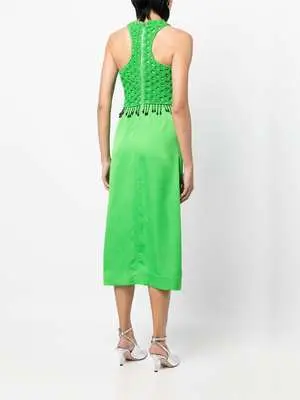 GANNI Smocked Satin Midi Dress