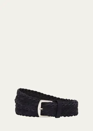 Loro Piana Loro Piana Alsavel Braided Suede Belt Blue Navy