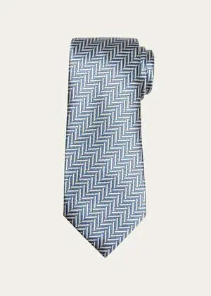 TOM FORD Men's Mulberry Silk Chevron Tie - Jeanswhit