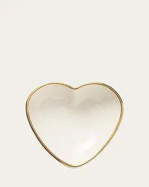 Aerin Ribbed 24k-gold Rim Heart Dish - Cream