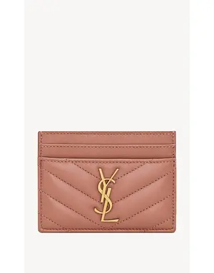 Saint Laurent Cassandre Matelasse Card Case Barely Pink Lambskin/gold