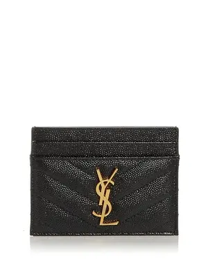 Saint Laurent Cassandre Matelasse Card Case Black Grain Leather/gold
