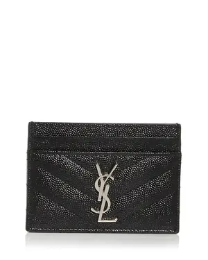 Saint Laurent Cassandre Matelasse Card Case Black Grain Leather/silver