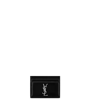 Saint Laurent Cassandre Matelasse Card Case Black Shiny Leather/silver
