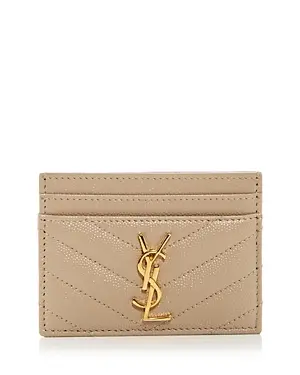 Saint Laurent Cassandre Matelasse Card Case Dark Beige/gold