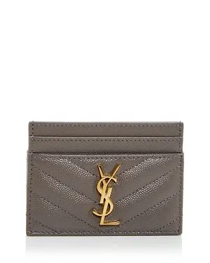 Saint Laurent Cassandre Matelasse Card Case Fog Grain Leather/gold