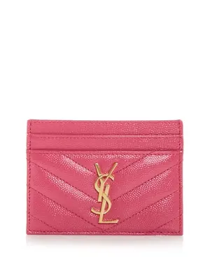 Saint Laurent Cassandre Matelasse Card Case Fuxia Couture Grain Leather/gold