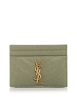 Saint Laurent Cassandre Matelasse Card Case Light Sage/gold