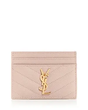 Saint Laurent Cassandre Matelasse Card Case Pink Grain Leather/gold