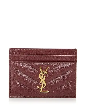 Saint Laurent Cassandre Matelasse Card Case Rouge Grain Leather/gold