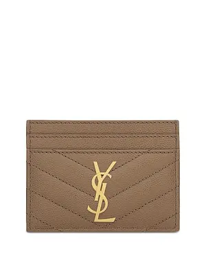 Saint Laurent Cassandre Matelasse Card Case Taupe Grain Leather/gold