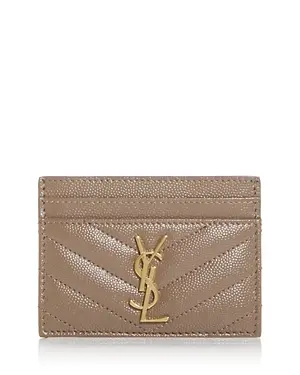 Saint Laurent Cassandre Matelasse Card Case Taupe/gold