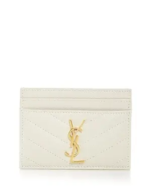 Saint Laurent Cassandre Matelasse Card Case White Grain Leather/gold