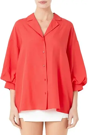 Endless Rose Blouson Sleeve Button-up Shirt - Red