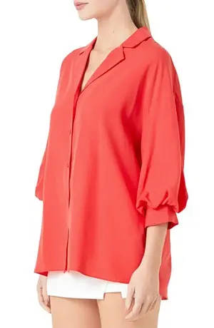 Endless Rose Blouson Sleeve Button-up Shirt - Red