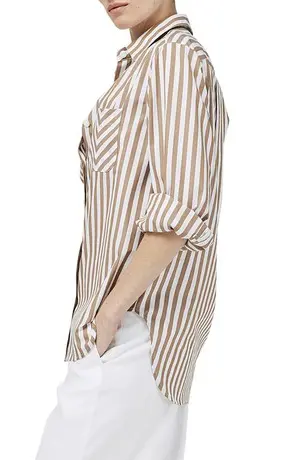 Rag & Bone Maxine Stripe Cotton Button-up Shirt - Brown Stripe