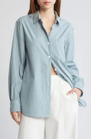 Rag & Bone Rag & Bone Maxine Stripe Cotton Button-up Shirt Green Stripe