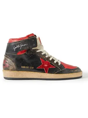 GOLDEN GOOSE Golden Goose - Sky Star Distressed Leather High-Top Sneakers - Men - Black - EU 43 Black