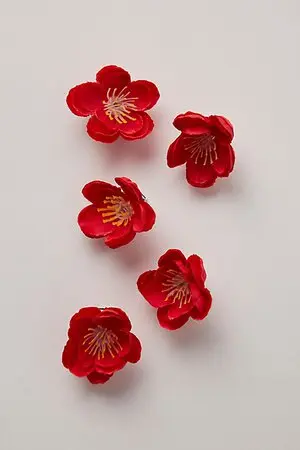 Free People Floral Hair Clip Pack All Red
