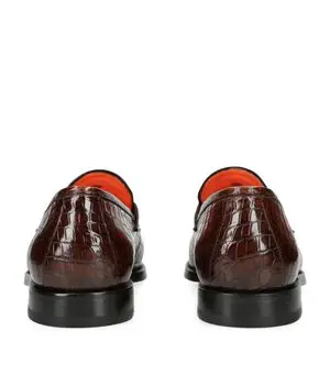 Santoni Carlos Crocodile Leather Penny Loafers - Beige