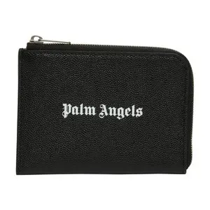 Palm Angels Logo Zipped Card Holder - Black_white