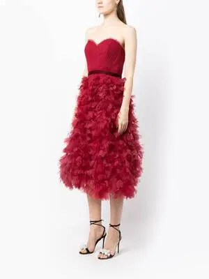 Marchesa Strapless Ruffled Midi Dress