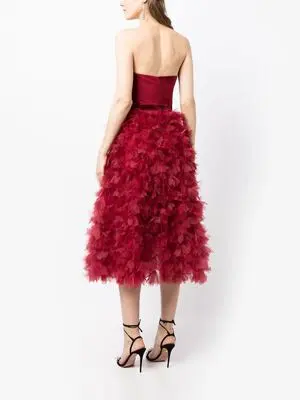 Marchesa Strapless Ruffled Midi Dress