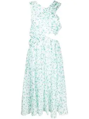 Merlette Floral Print Asymmetric Shoulder Dress