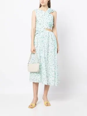 Merlette Floral Print Asymmetric Shoulder Dress