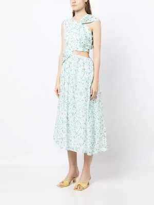 Merlette Floral Print Asymmetric Shoulder Dress
