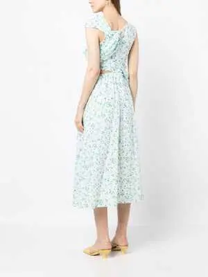 Merlette Floral Print Asymmetric Shoulder Dress