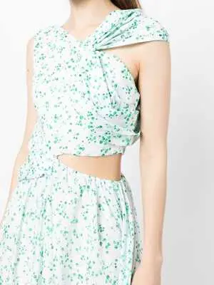 Merlette Floral Print Asymmetric Shoulder Dress