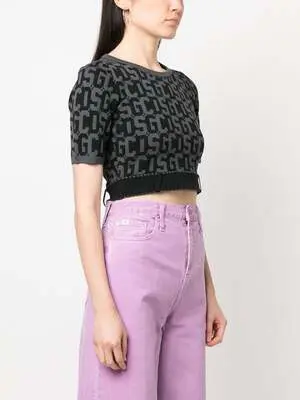 Gcds Matilda Monogram Cropped Top - Black