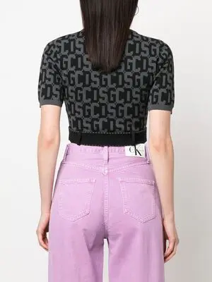 Gcds Matilda Monogram Cropped Top - Black