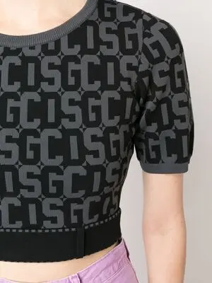 Gcds Matilda Monogram Cropped Top - Black