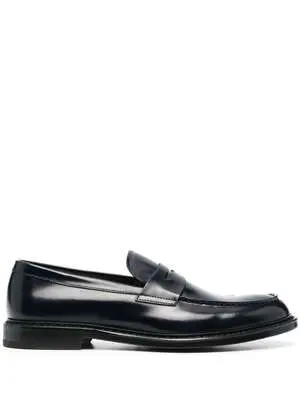 DOUCAL'S Almond-toe Leather Loafers - Black