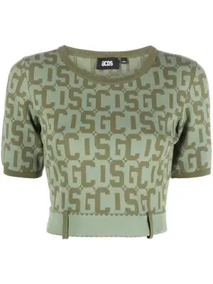 Gcds Matilda Monogram Cropped Top - Green