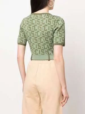 Gcds Matilda Monogram Cropped Top - Green