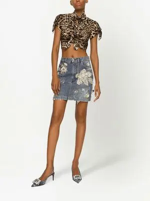 Dolce & Gabbana Embellished Patchwork Denim Miniskirt - Blue