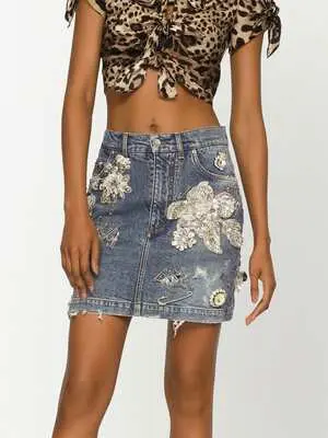Dolce & Gabbana Embellished Patchwork Denim Miniskirt - Blue