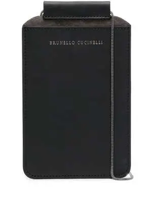 Brunello Cucinelli Beaded-trim Leather Phone Bag - Black