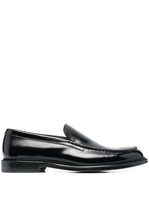 DOUCAL'S Almond-toe Leather Loafers - Black