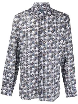 BARBA NAPOLI Long-sleeve Linen Shirt - Grey
