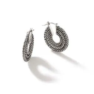 John Hardy Rata Chain Hoop Earrings - Sterling Silver