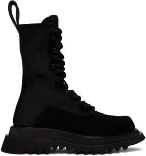 JULIUS Julius Black Lace-Up Combat Boots - Black
