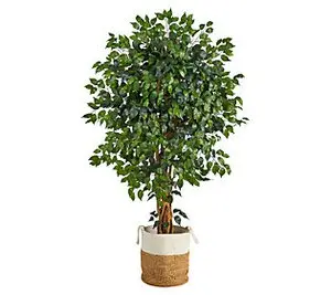 NEARLY NATURAL 5.5' Palace Ficus W/jute Planter - One-color